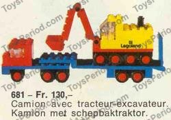 LEGO 681 Low Loader with 4 Wheel Excavator Instructions and Parts List