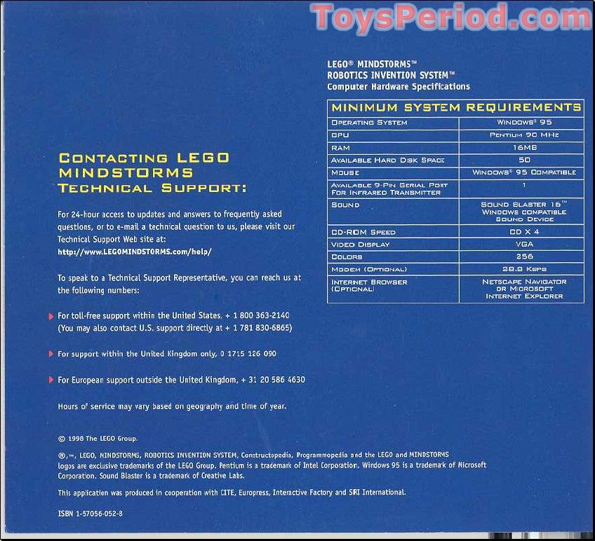 LEGO 9719 Robotics Invention System, Version 1.0 Instructions and Parts ...