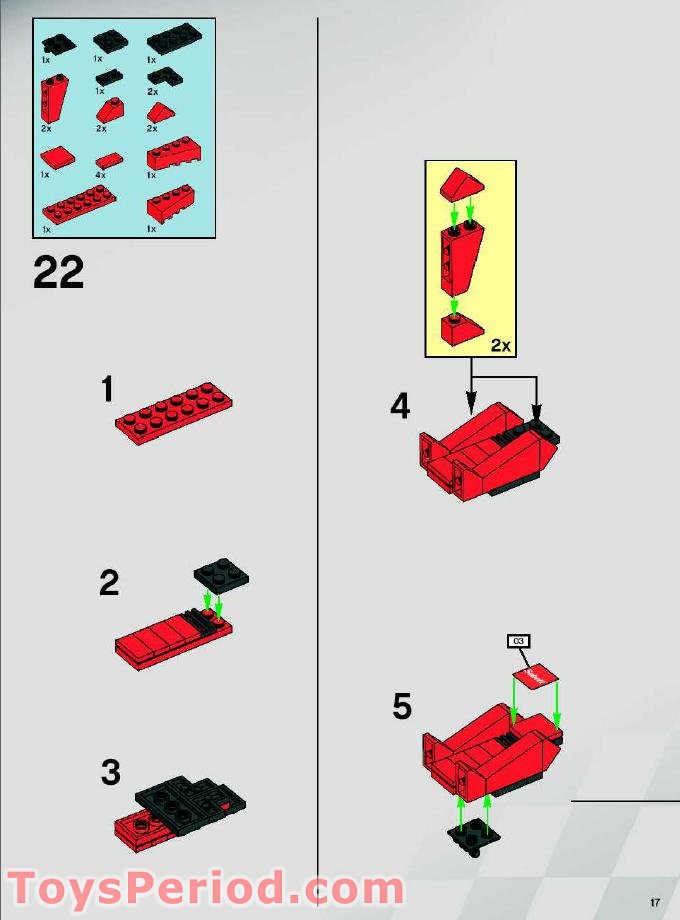LEGO 8143 Ferrari 1:17 F430 Challenge Instructions and Parts List