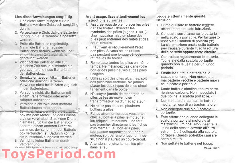 LEGO 107-1 4.5v Motor Set Instructions and Parts List