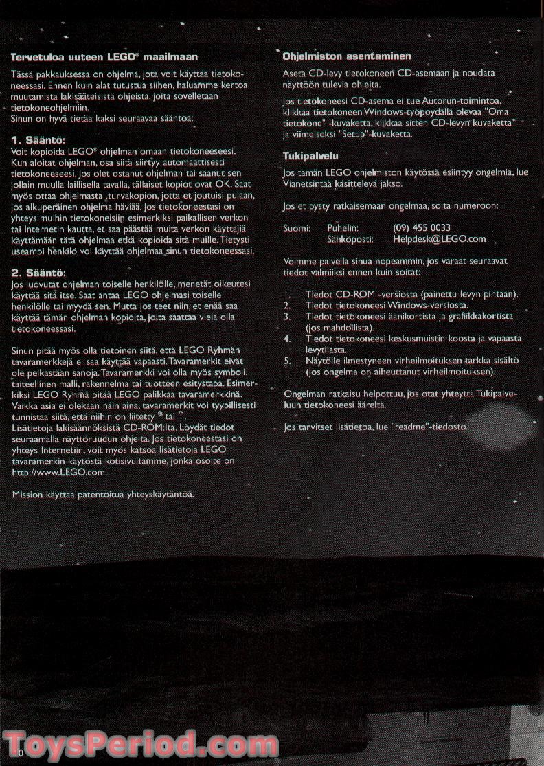 LEGO 8450 Mission Experience Pack Instructions and Parts List