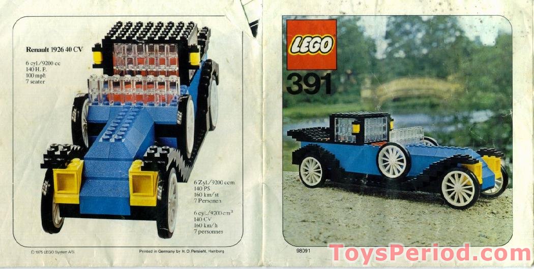 LEGO 391-1 1926 Renault Instructions and Parts List