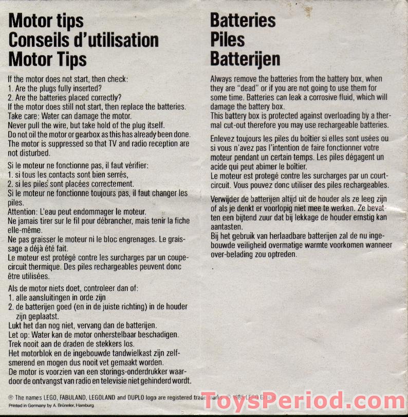 LEGO 810-1 Universal Motor Instructions and Parts List