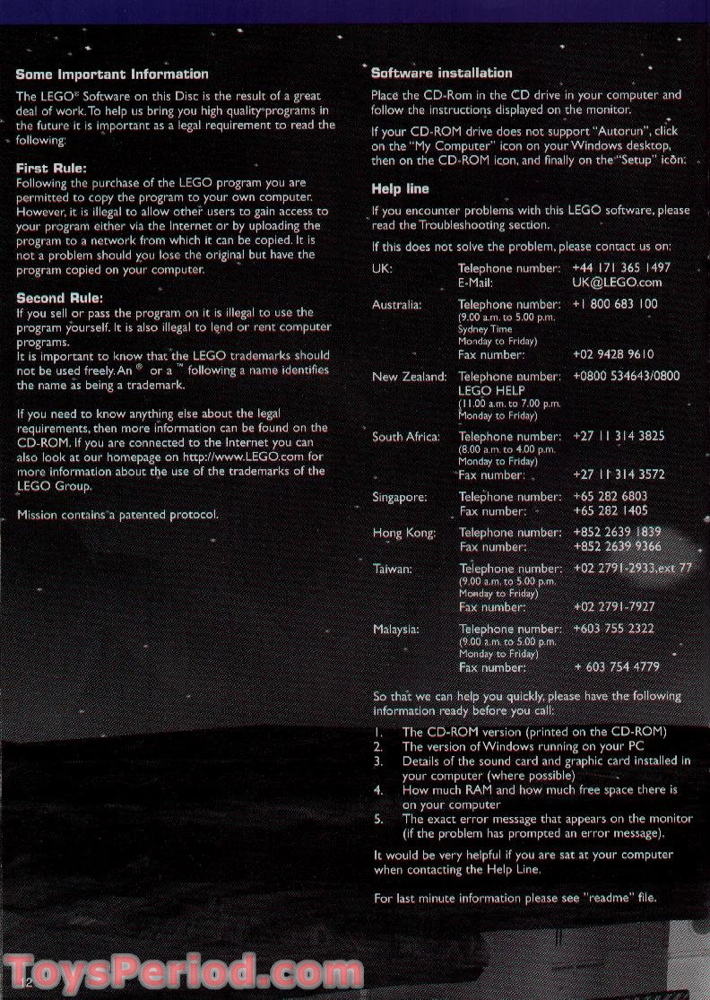 LEGO 8450 Mission Experience Pack Instructions and Parts List