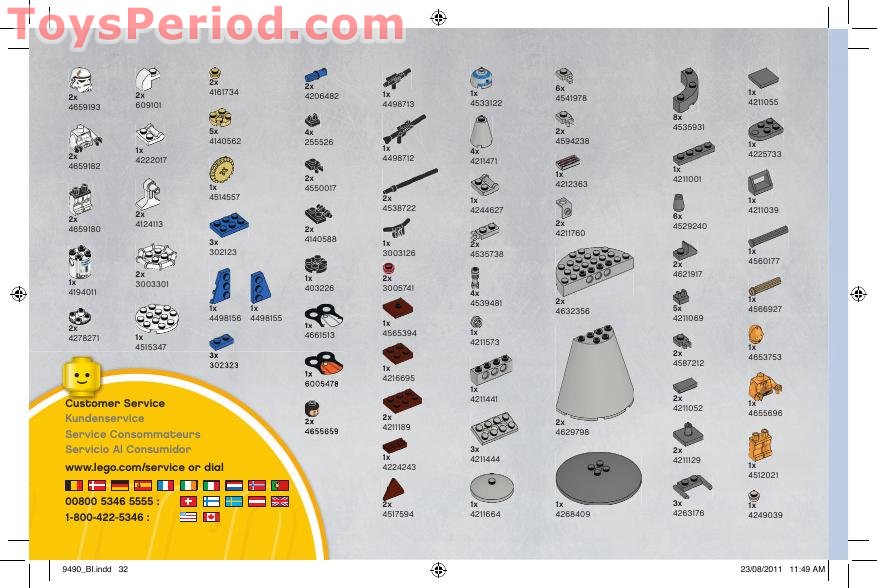 LEGO 9490 Droid Escape Instructions and Parts List