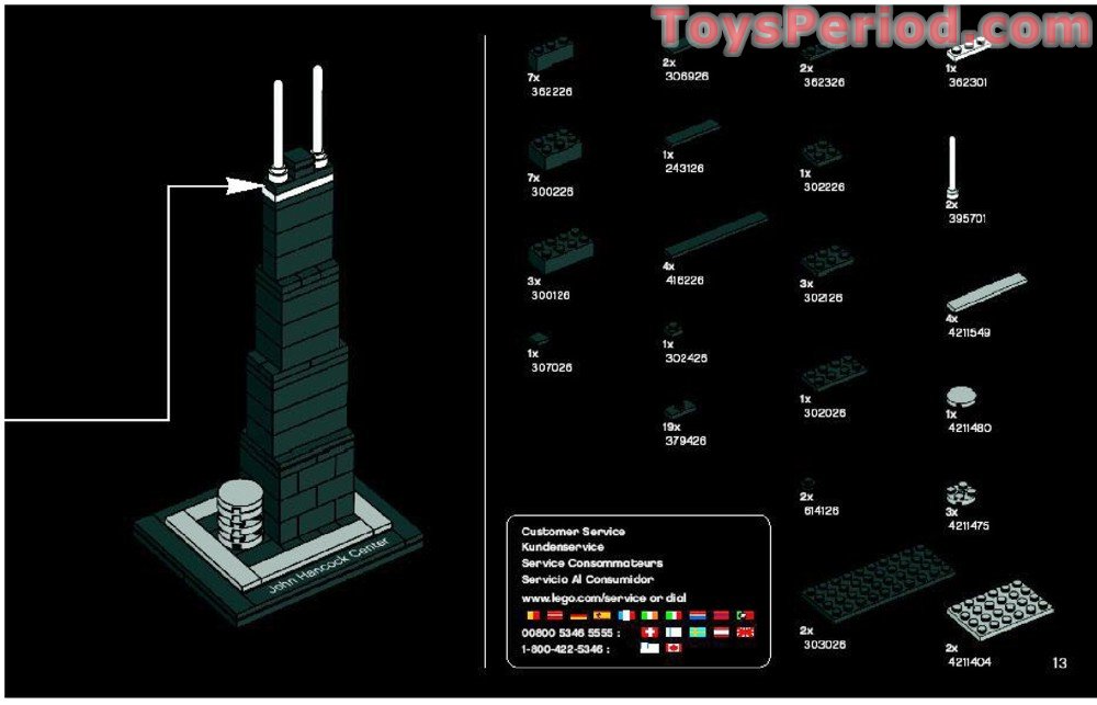 LEGO 21001 John Hancock Center Instructions and Parts List