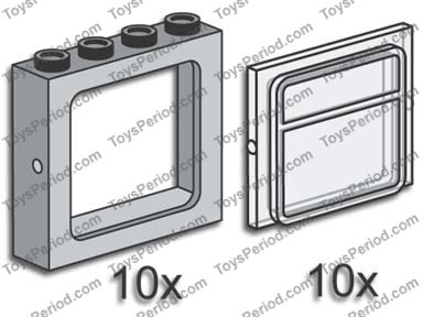 LEGO 3733 1x4x3 Gray Train Windows with Clear Panes Set Parts List