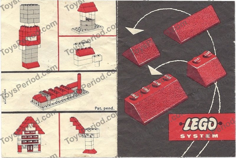 LEGO 280-1 Sloping Roof Bricks, Red Instructions and Parts List