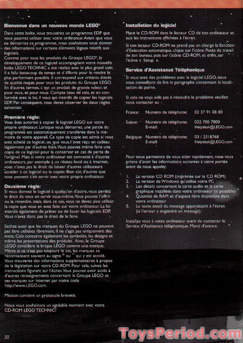 LEGO 8450 Mission Experience Pack Instructions and Parts List