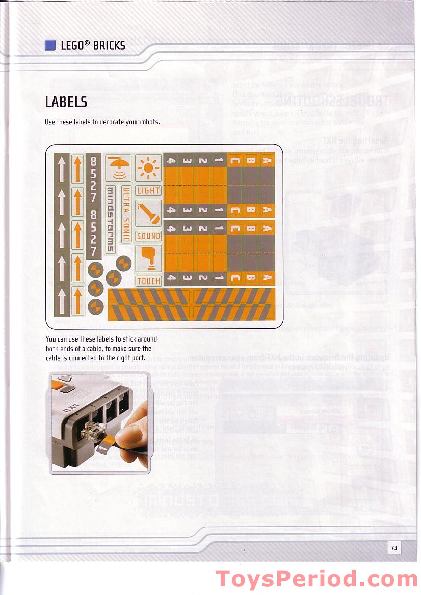 LEGO 8527 LEGO Mindstorms NXT Instructions and Parts List
