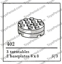 LEGO 402-3 White Turntables Set Parts List