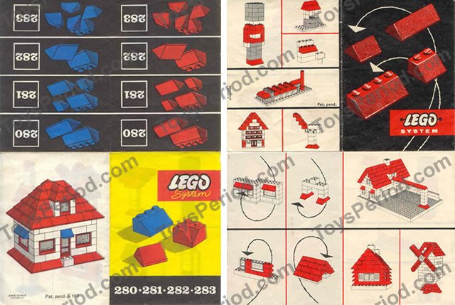 LEGO 280-1 Sloping Roof Bricks, Red Instructions and Parts List