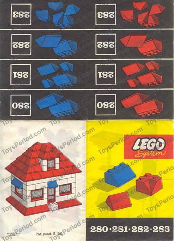 LEGO 281-1 1x2 and 3x2 Sloping Bricks, Red Set Parts List