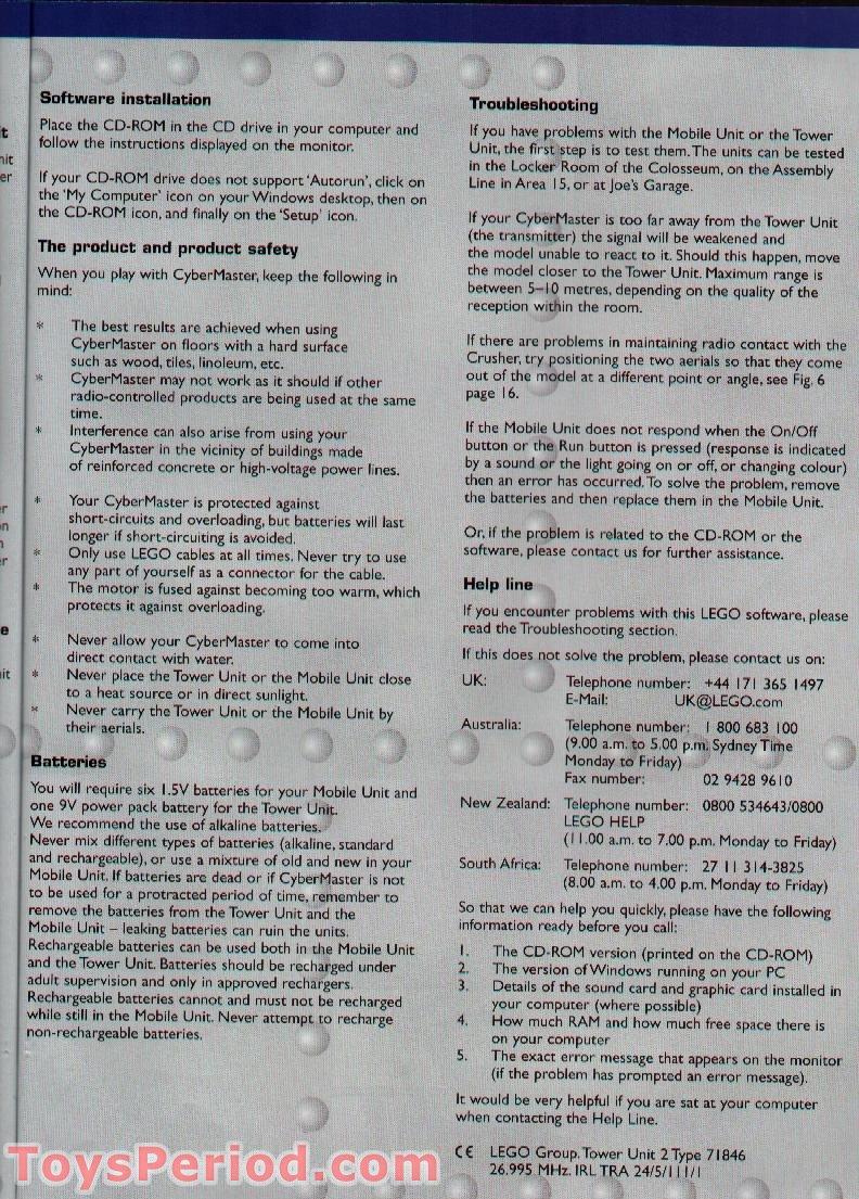 LEGO 8482 Cybermaster Instructions and Parts List