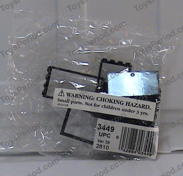 LEGO 3449 1x4x6 Black Door Frame with Transparent Blue Panes Set Parts List