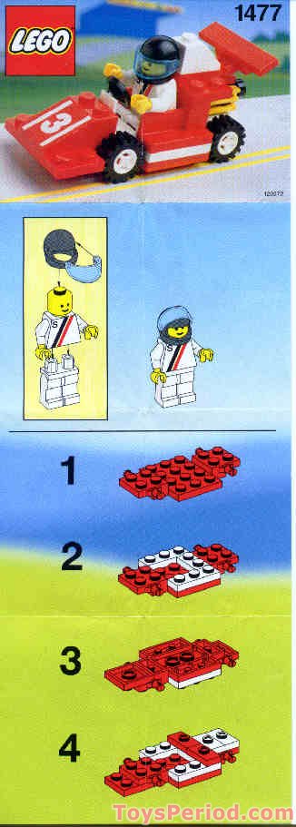 LEGO 1477 Red Race Car Number 3 from 1476 Instructions and Parts List