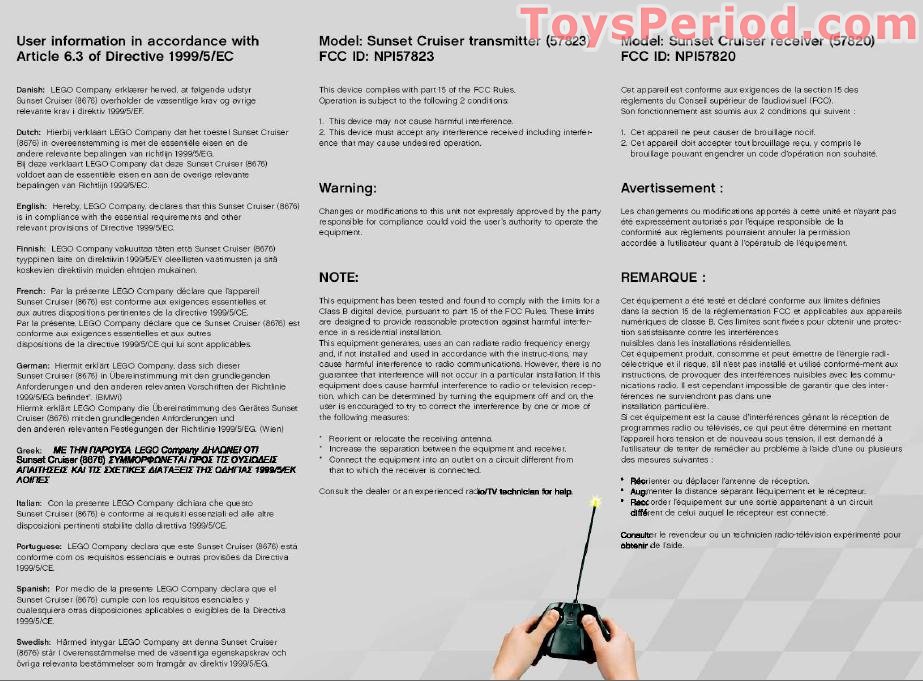 LEGO 8676 Sunset Cruiser Instructions and Parts List