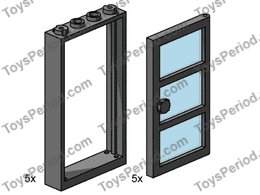 LEGO 3449 1x4x6 Black Door Frame with Transparent Blue Panes Set Parts List